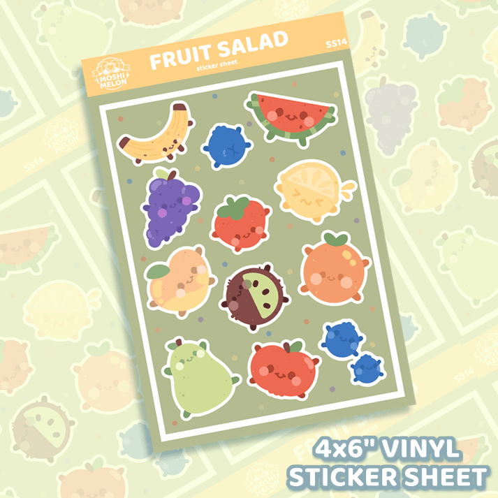Fruit Salad Sticker Sheet - Fun and Cheerful Vinyl Stickers – Moshi Melon